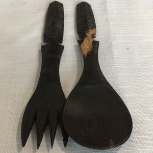 Party Supplies | Hand Carved Wood Salad Utensil Africa Tribal Head ...